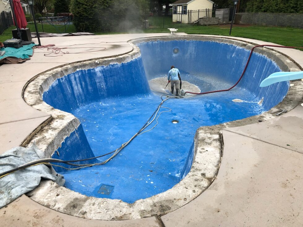 Water Blasting Pool Paint Removal - FROG’S POOL RENOVATIONS, PLASTER ...